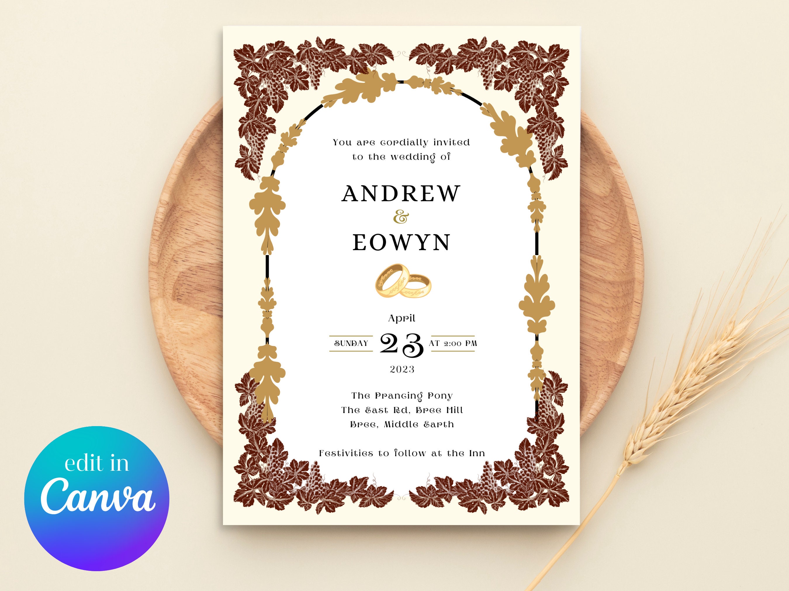 Tolkien Inspired Wedding Invitation 4 Pack Canva Template Digital File ...