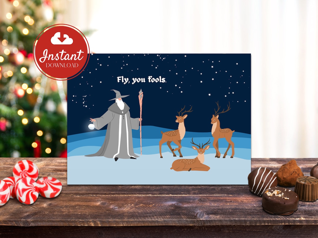Printable Christmas Card | Tolkien Inspired Gandalf and the Reindeer ...