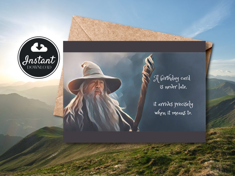 Printable Birthday Card |tolkien Inspired Gandalf | Instant Download ...