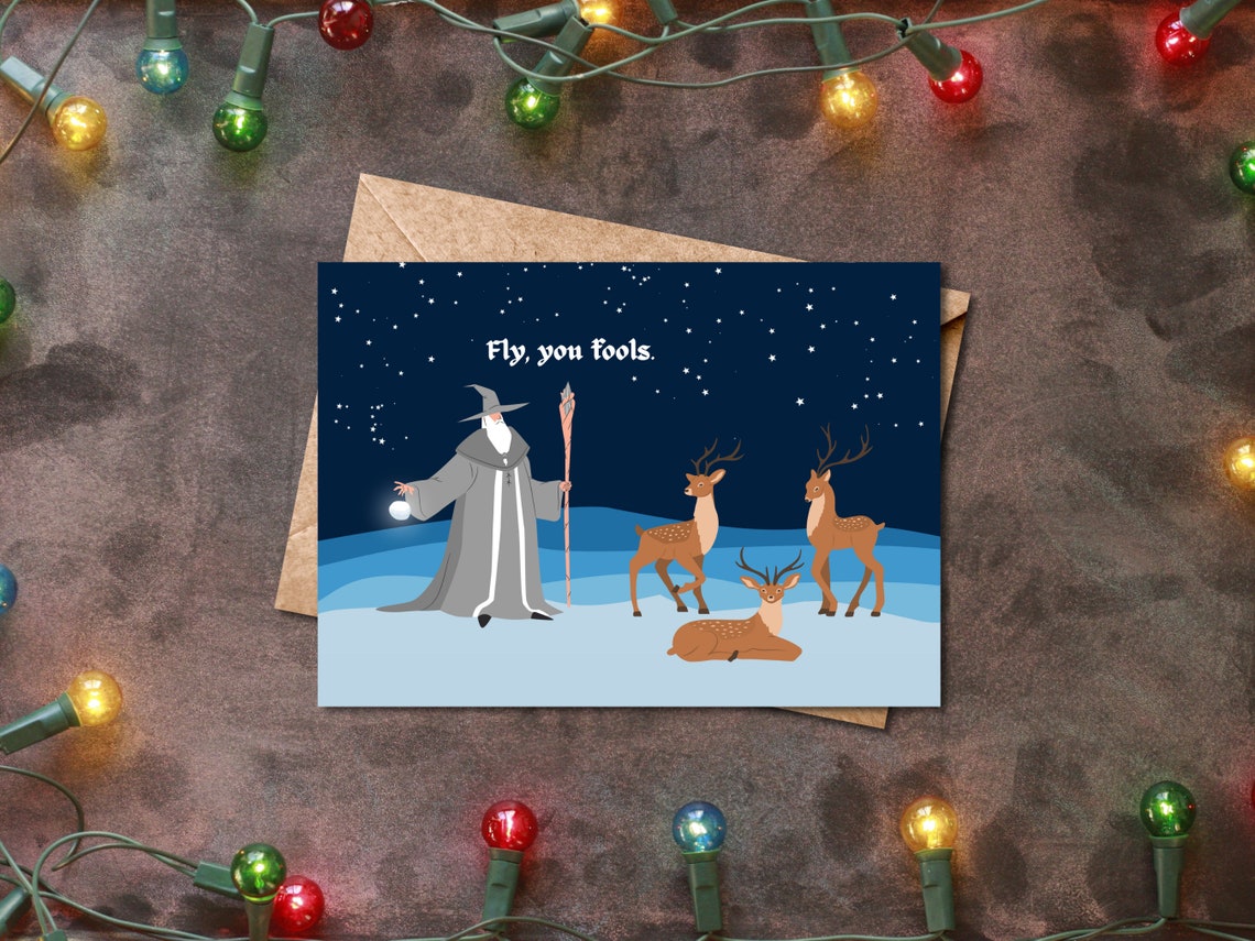 Printable Christmas Card | Tolkien Inspired Gandalf and the Reindeer ...