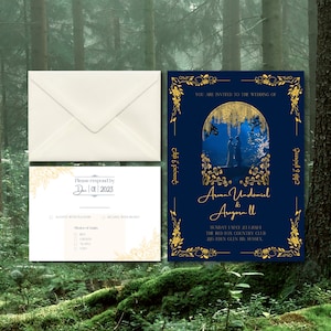 Tolkien Inspired Wedding Invitation LOTR Sapphire and Gold | Invitation ...