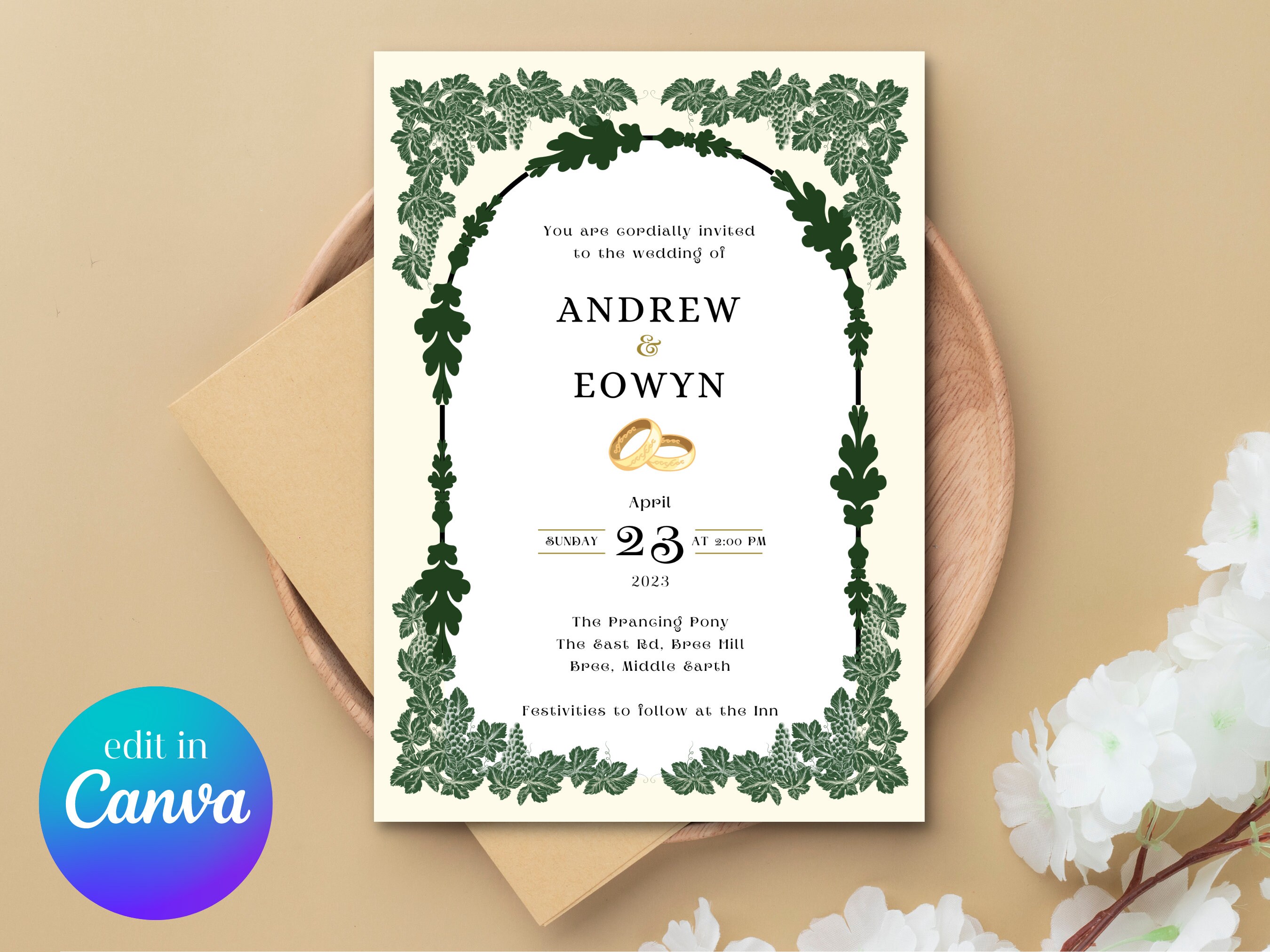Tolkien Inspired Wedding Invitation 4 Pack Canva Template Digital File ...