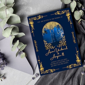 Tolkien Inspired Wedding Invitation LOTR Sapphire and Gold | Invitation ...