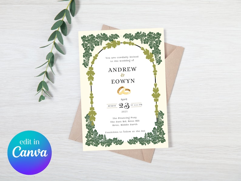 Tolkien Inspired Wedding Invitation 4 Pack Canva Template Digital File ...