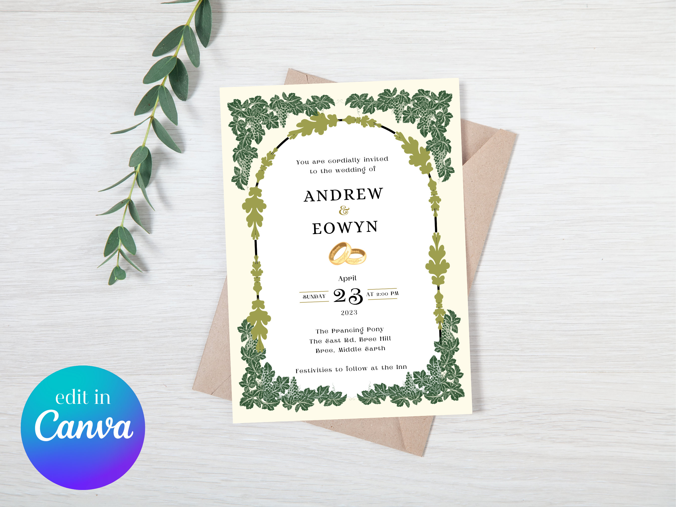 Tolkien Inspired Wedding Invitation 4 Pack Canva Template Digital File ...