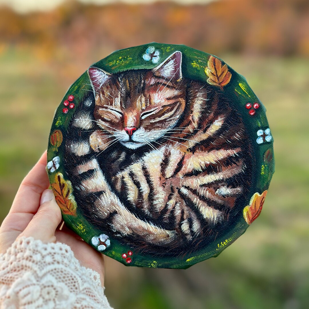 MADE-TO-ORDER Brown Tabby Cat Original Canvas Painting, Sleeping Cozy ...