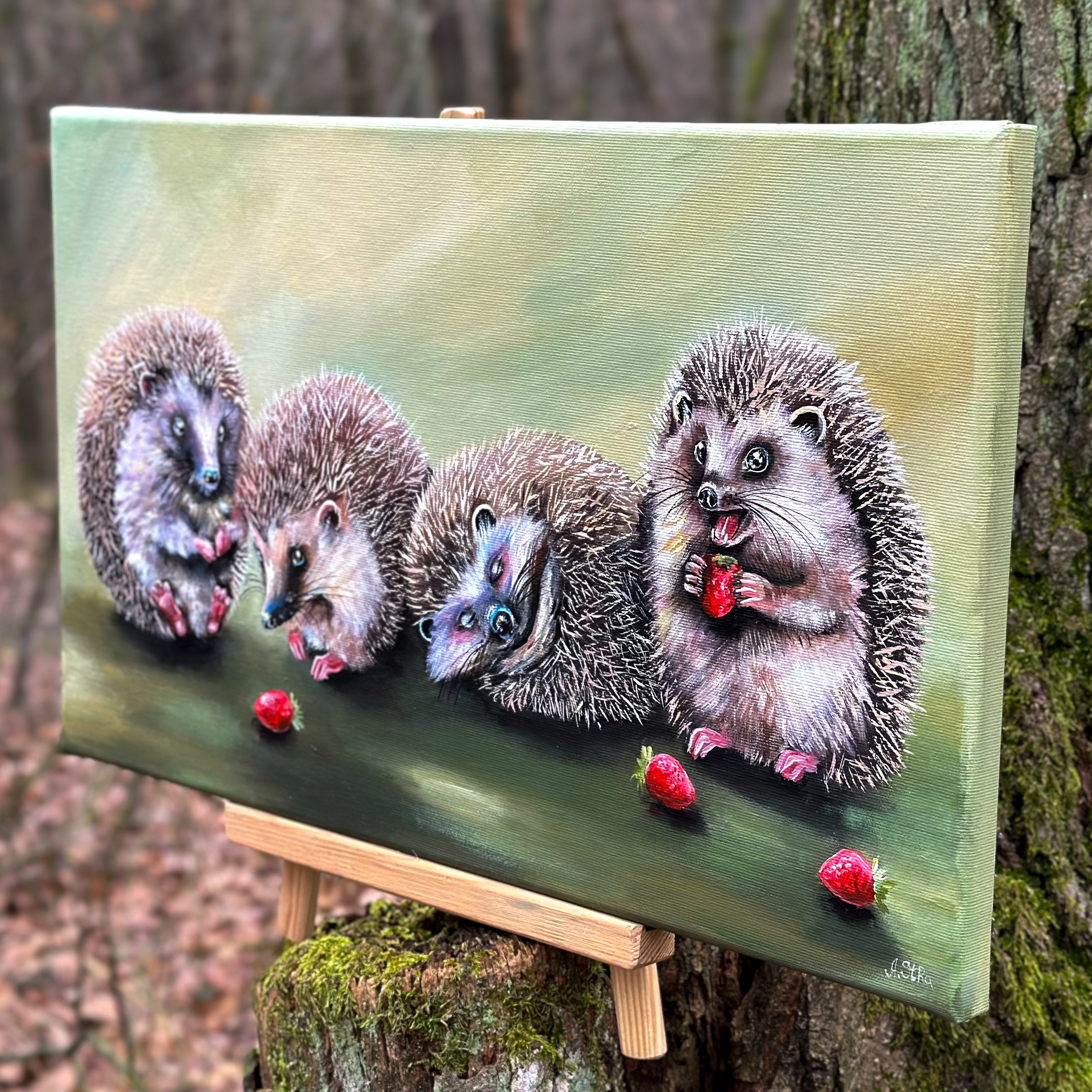 Original Canvas Painting Hedgehogs, Enchanted Forest, Cute Animals ...