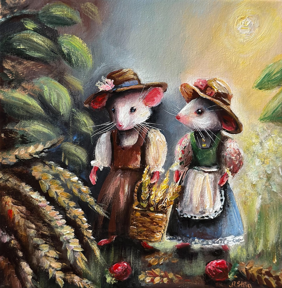Original Canvas Painting Mice, Rat Painting, Mouse Wall Art, Whimsical ...