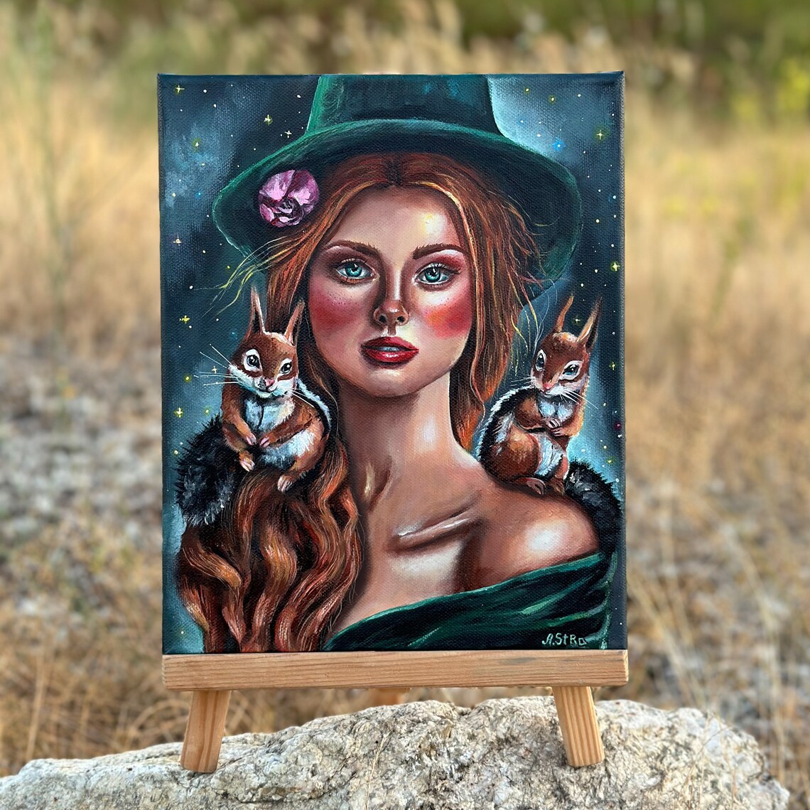 Witch Original Canvas Painting, Squirrel Painting, Whimsical Art ...