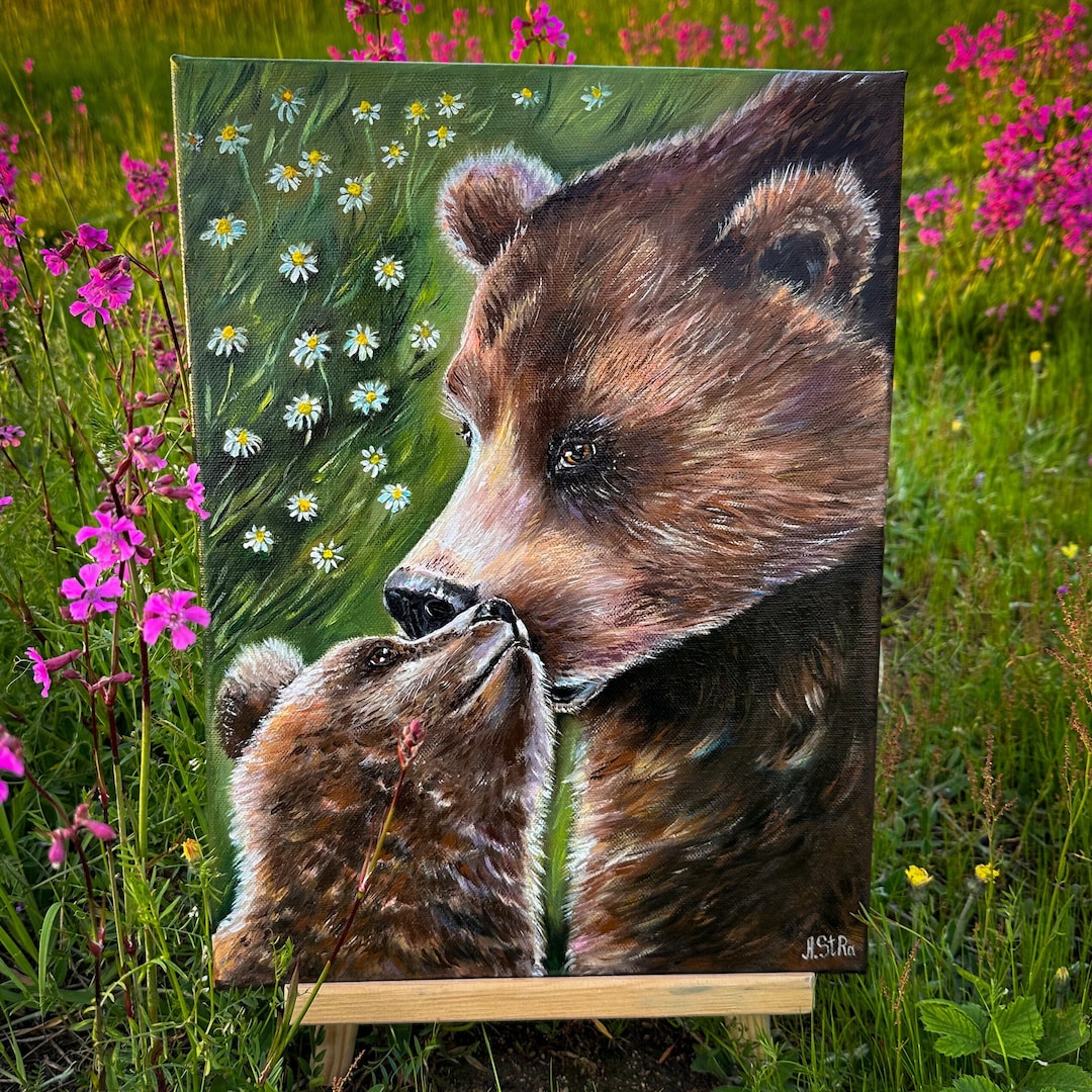 Bear Original Canvas Painting, Brown Bear Wall Art, Enchanted Forest ...