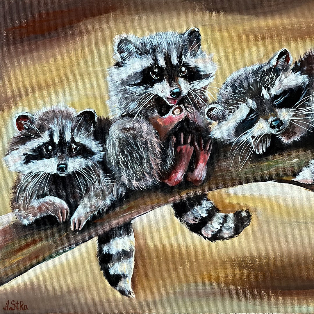 Raccoons Original Canvas Painting Raccoon Wall Art Enchanted Forest ...