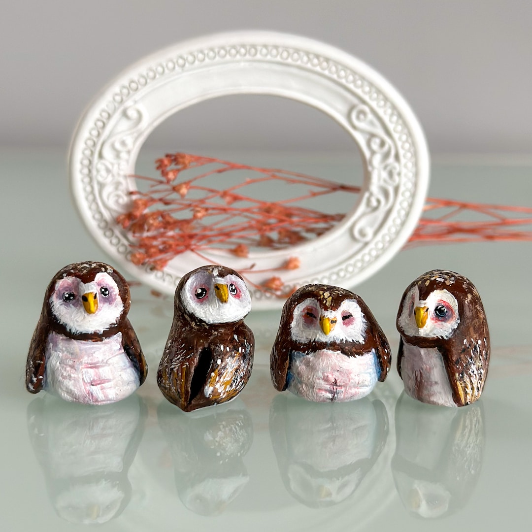 SET of 4 Miniature Owl, Clay Owl, Owl Figurine, Mini Owl Figurine ...