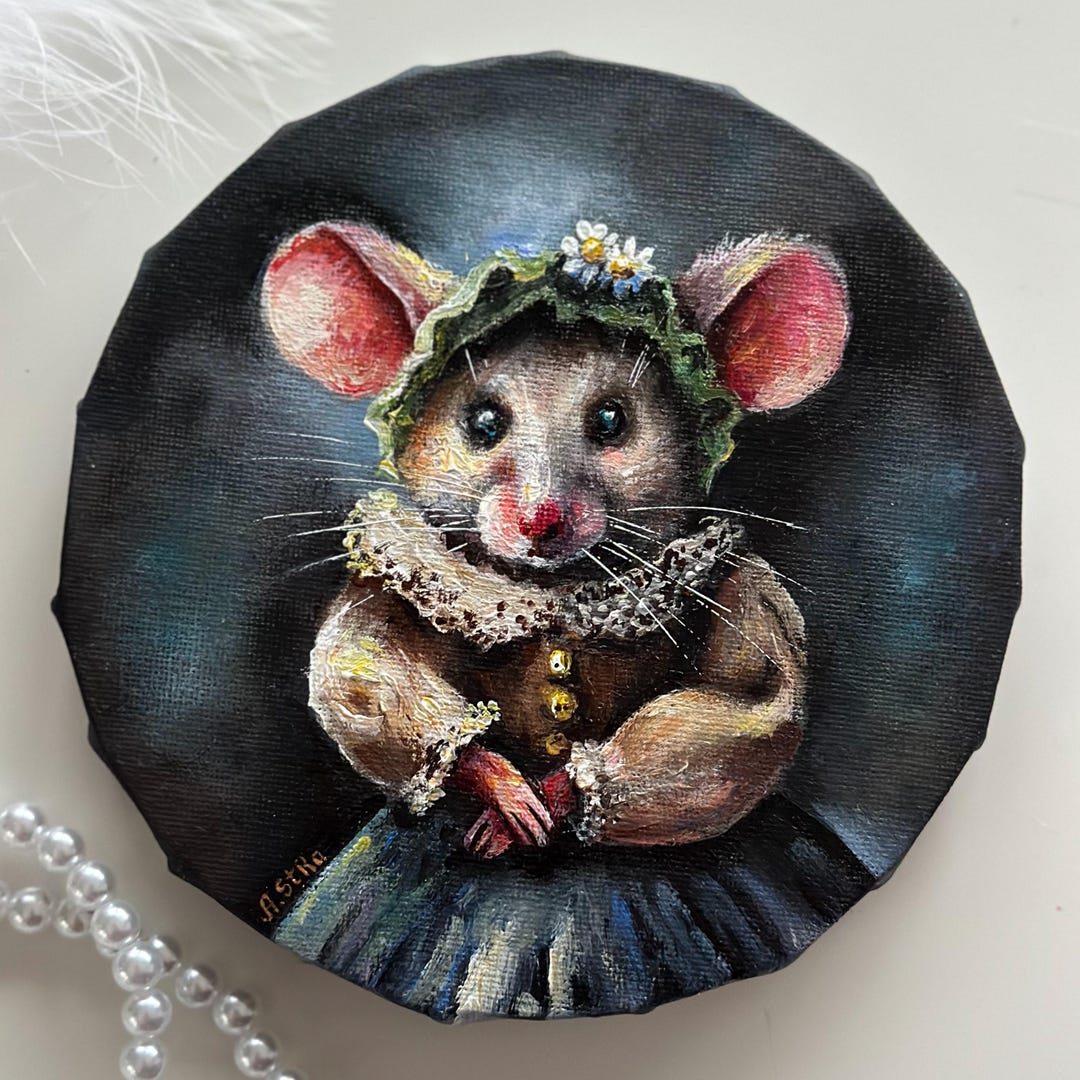 Original Canvas Painting Mouse in Dress, Mouse Vintage Victorian ...