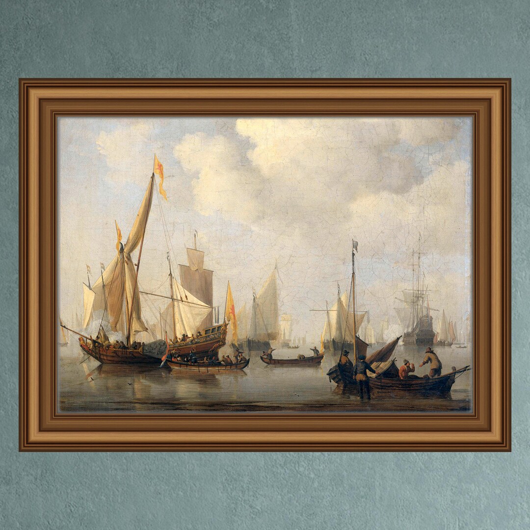 Vintage Sail Ships and People Maritime Art Nautical Seascape Oil ...