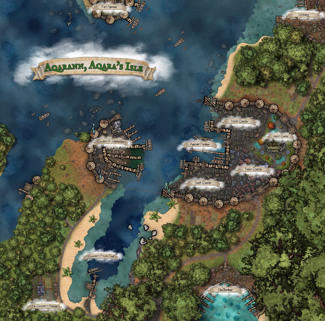 D&D / RPG Map : City Map - "aqarann" - Etsy