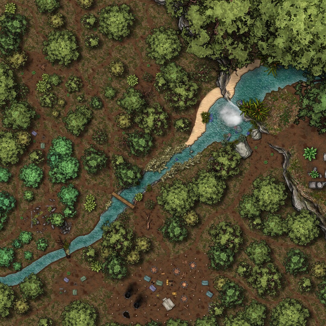 D&D / RPG Map : Combat Map - "river, Forest and Charcoaler's Camp" - Etsy
