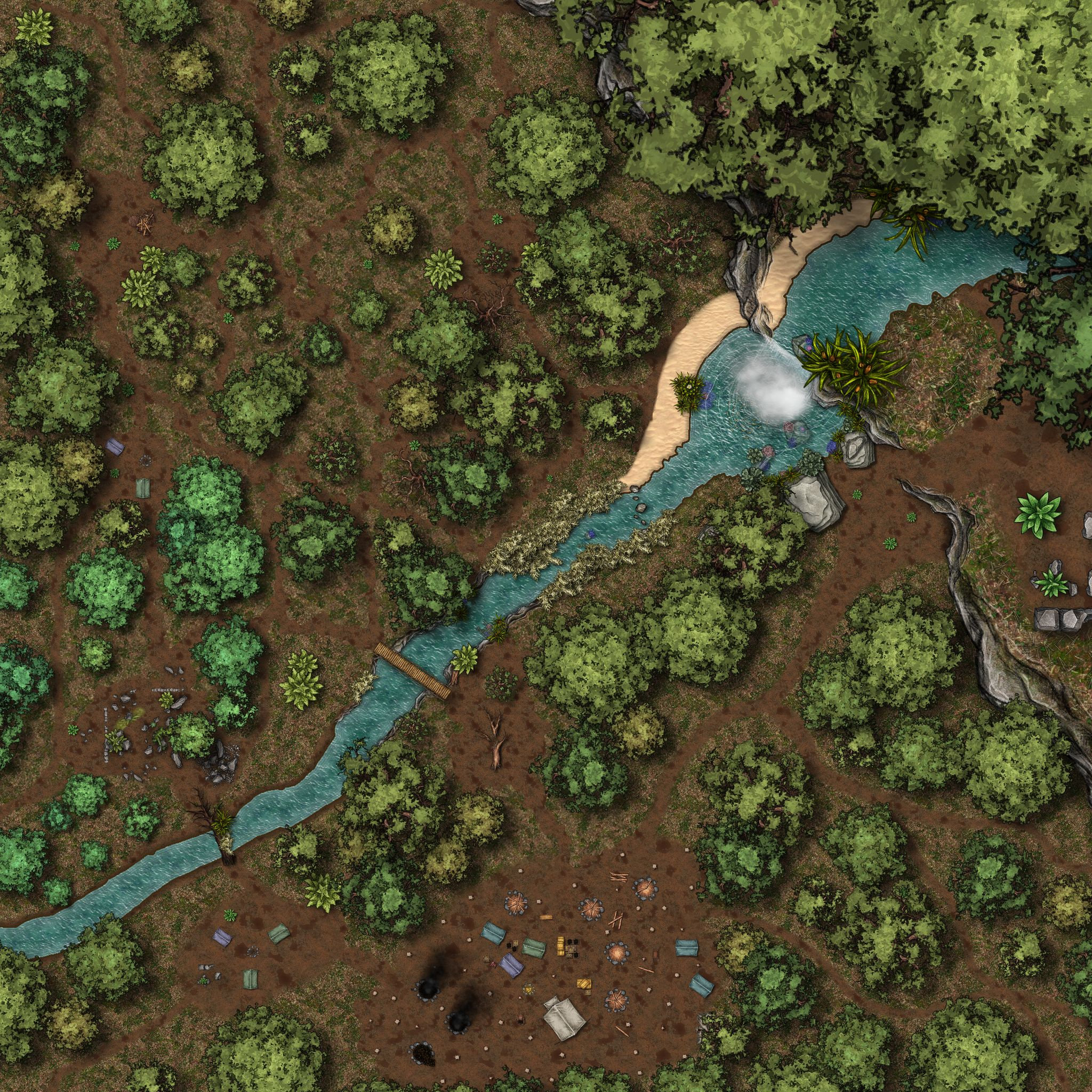 D&D / RPG Map : Combat Map - "river, Forest and Charcoaler's Camp" - Etsy