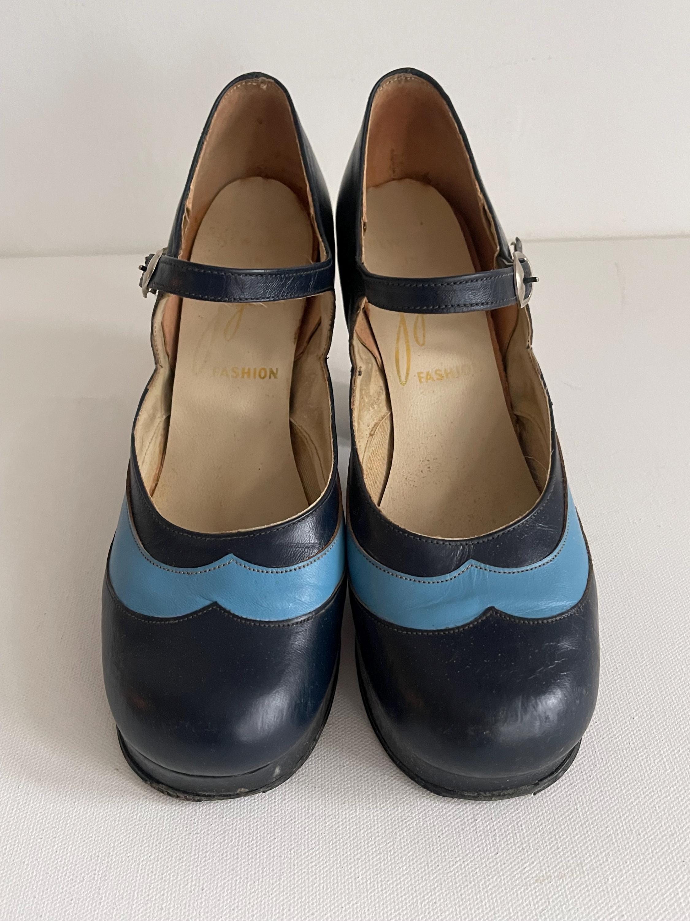 Amazing Vintage 60s 70s Platform Mary Jane Shoes Boxed Exc Cond Blue - Etsy