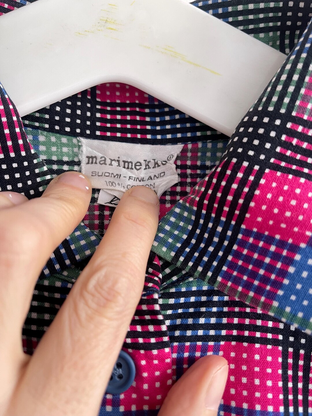 Vintage 70s Marimekko Dress Op Art Grid Purple Blue Green Black ...