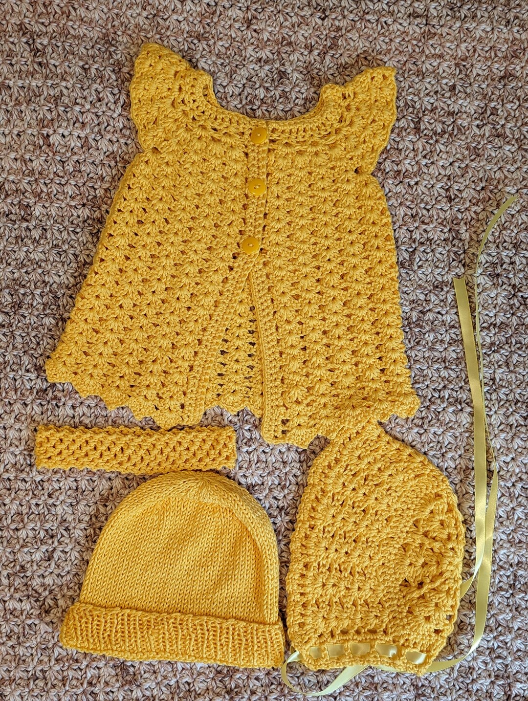 Baby Yellow Hand-knit Dress (4-piece) - Etsy