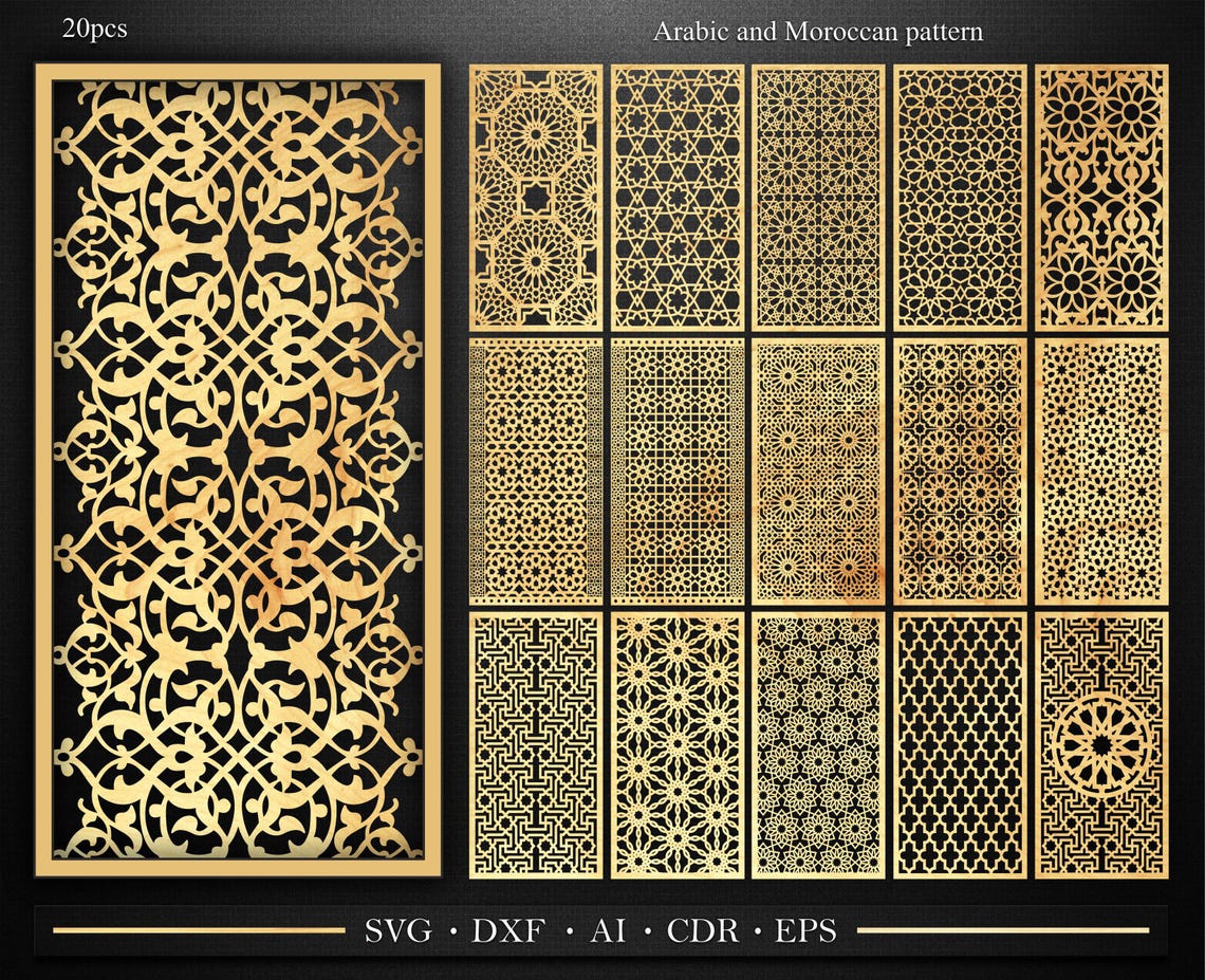 Collection of 20 Panels With Moroccan Pattern. Decor With Arabic ...