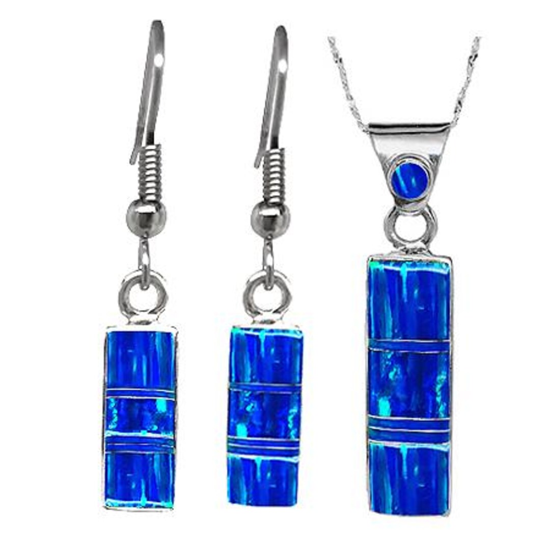 BLUE OPAL SET - Necklace and Earrings Set - Blue Opal Earrings Blue Opal Necklace and Sterling ...