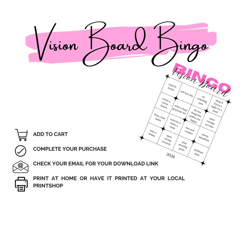 2026 Vision Board Bingo, Printable New Year Resolution Tracker, - Etsy