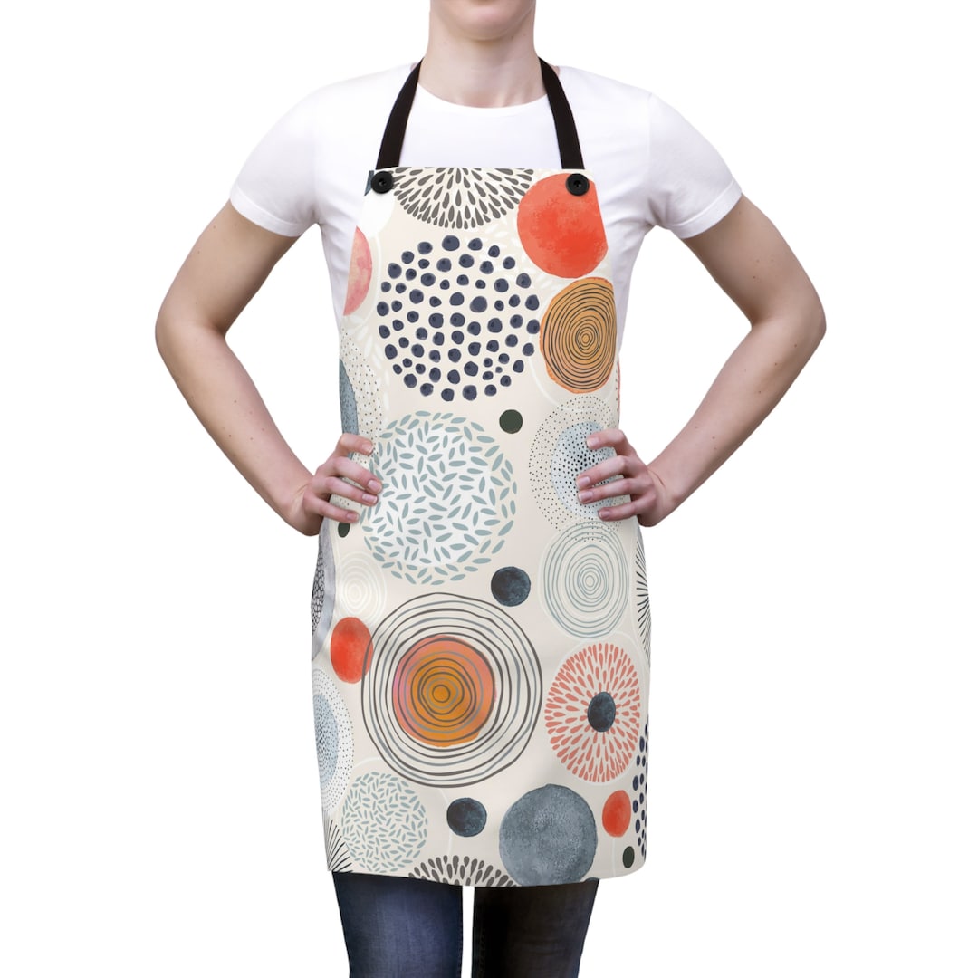 White Circular Doodle Pattern Apron - Etsy