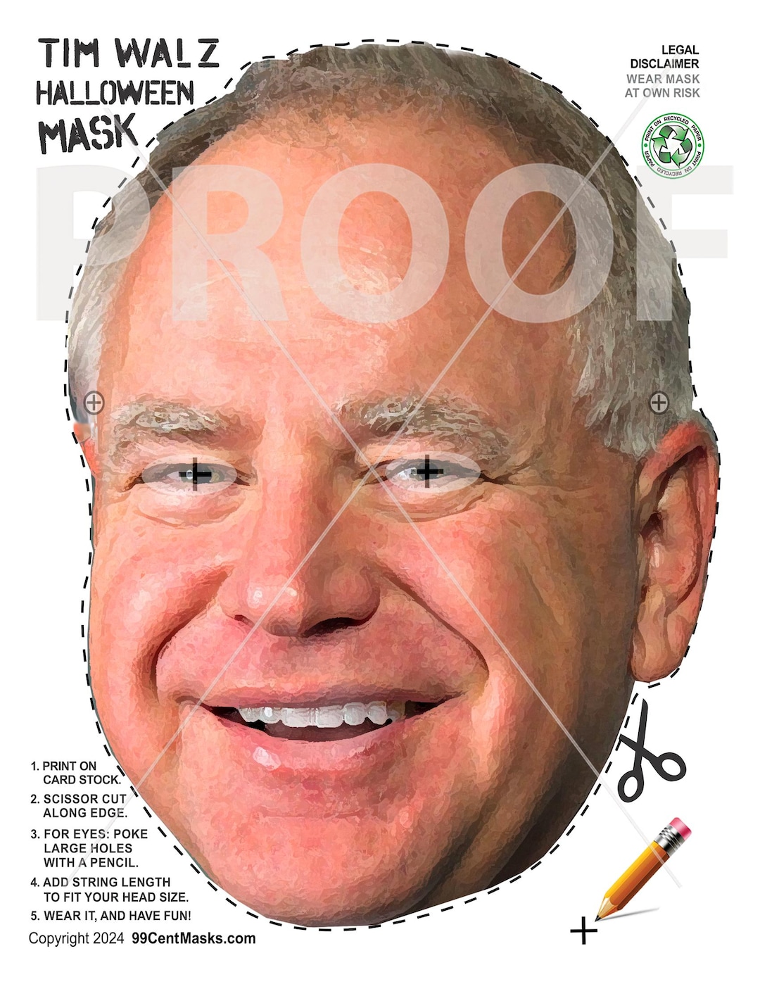 Tim Walz Halloween Mask: Political Costume (digital Download) - Etsy