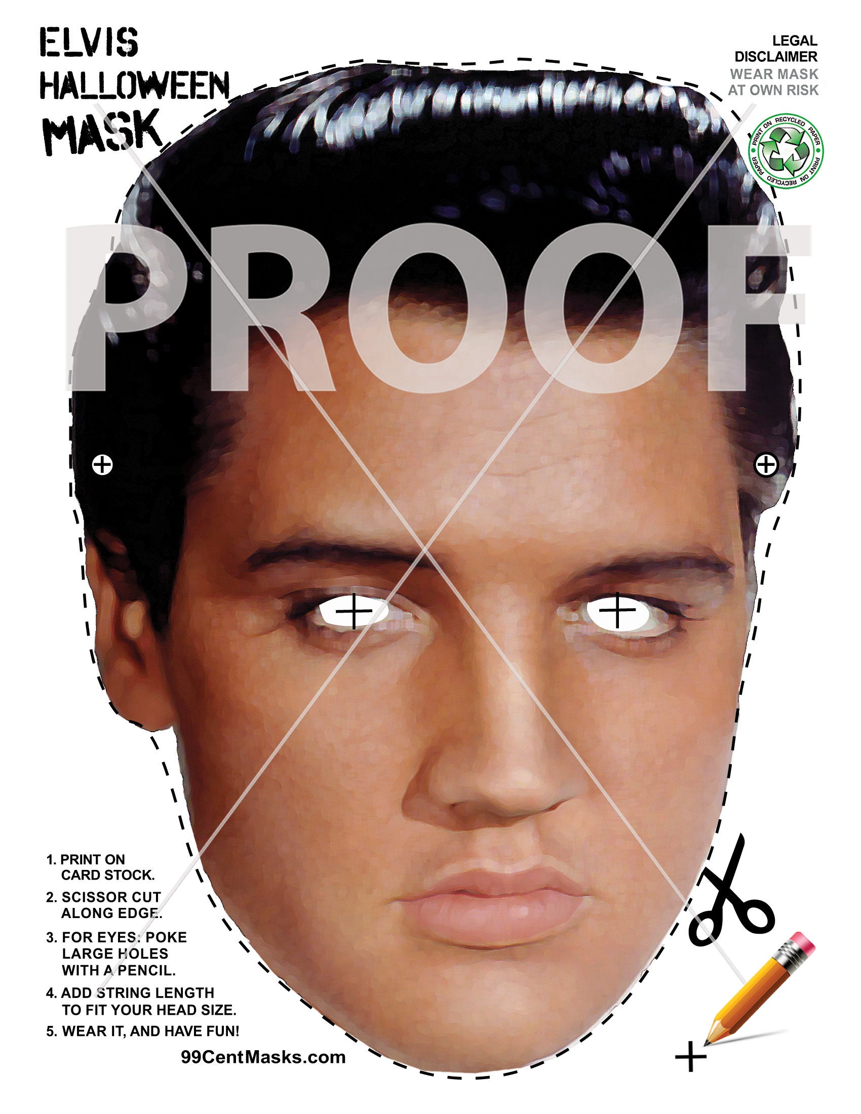 Printable Halloween Mask ELVIS Design Download and Print Fun and Easy ...