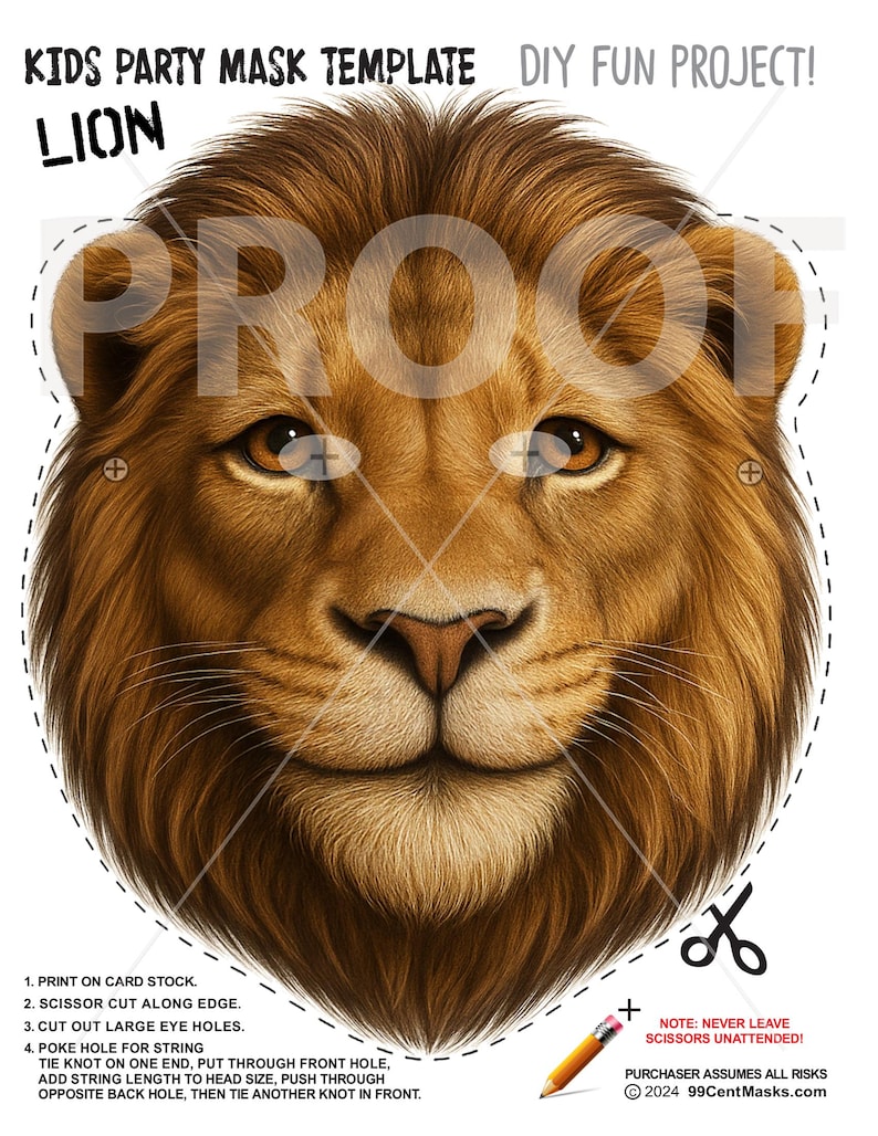 Printable Adult Lion Mask: Kids Costume Party Mask (digital Download ...