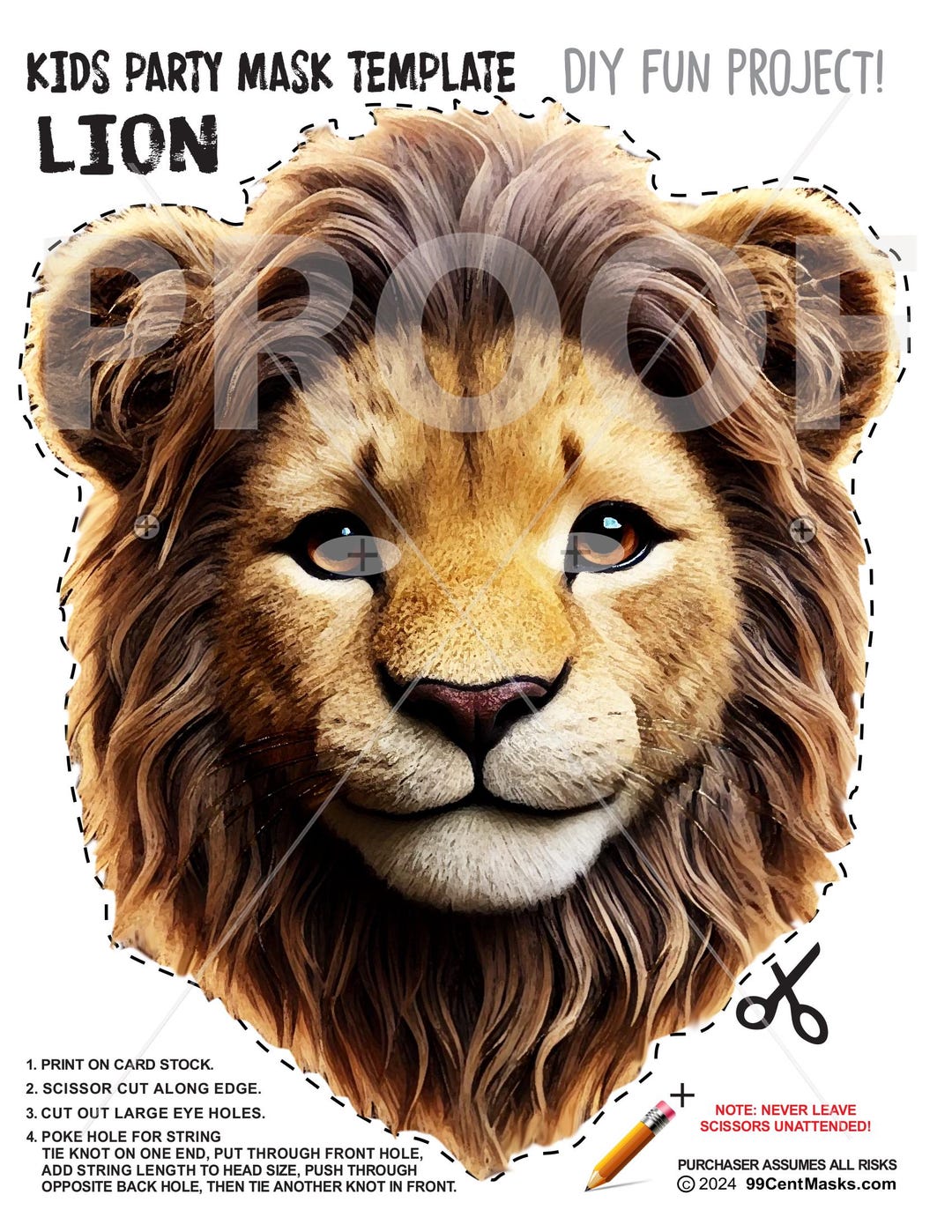Printable KIDS PARTY Mask - Realistic LION Mask | Download and Print ...