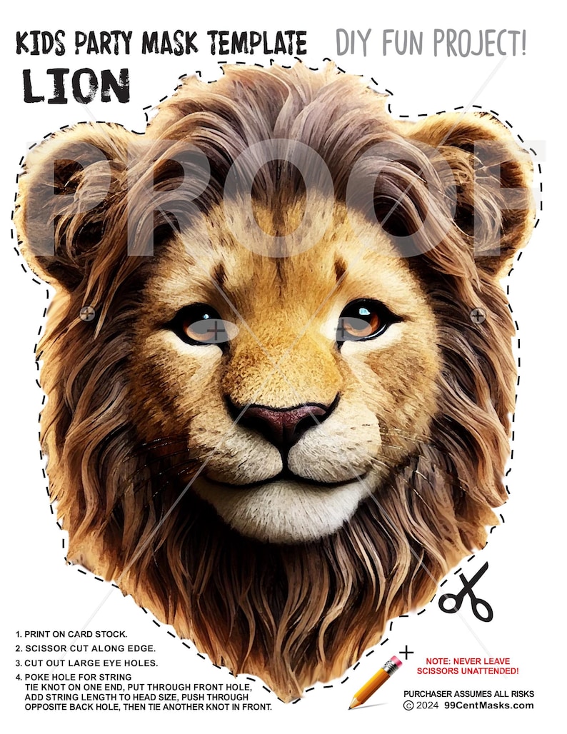 Printable KIDS PARTY Mask - Realistic LION Mask | Download and Print ...