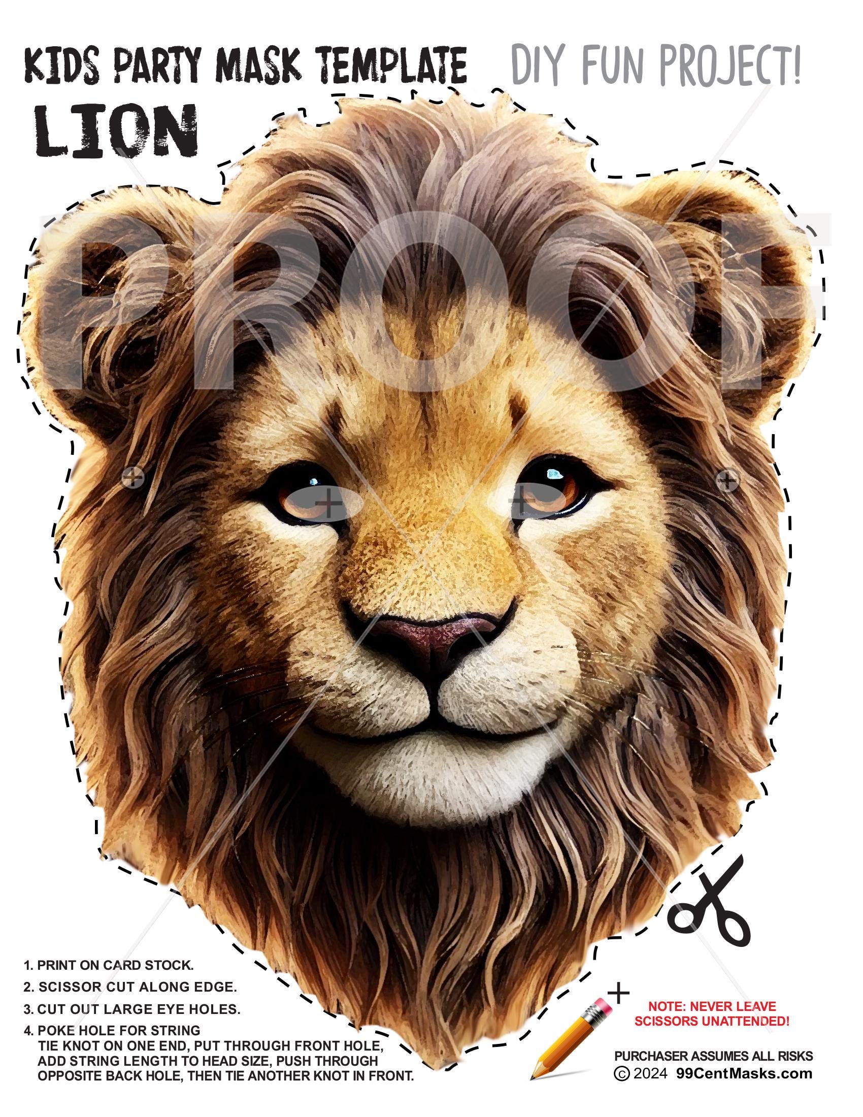 Printable KIDS PARTY Mask - Realistic LION Mask | Download and Print ...