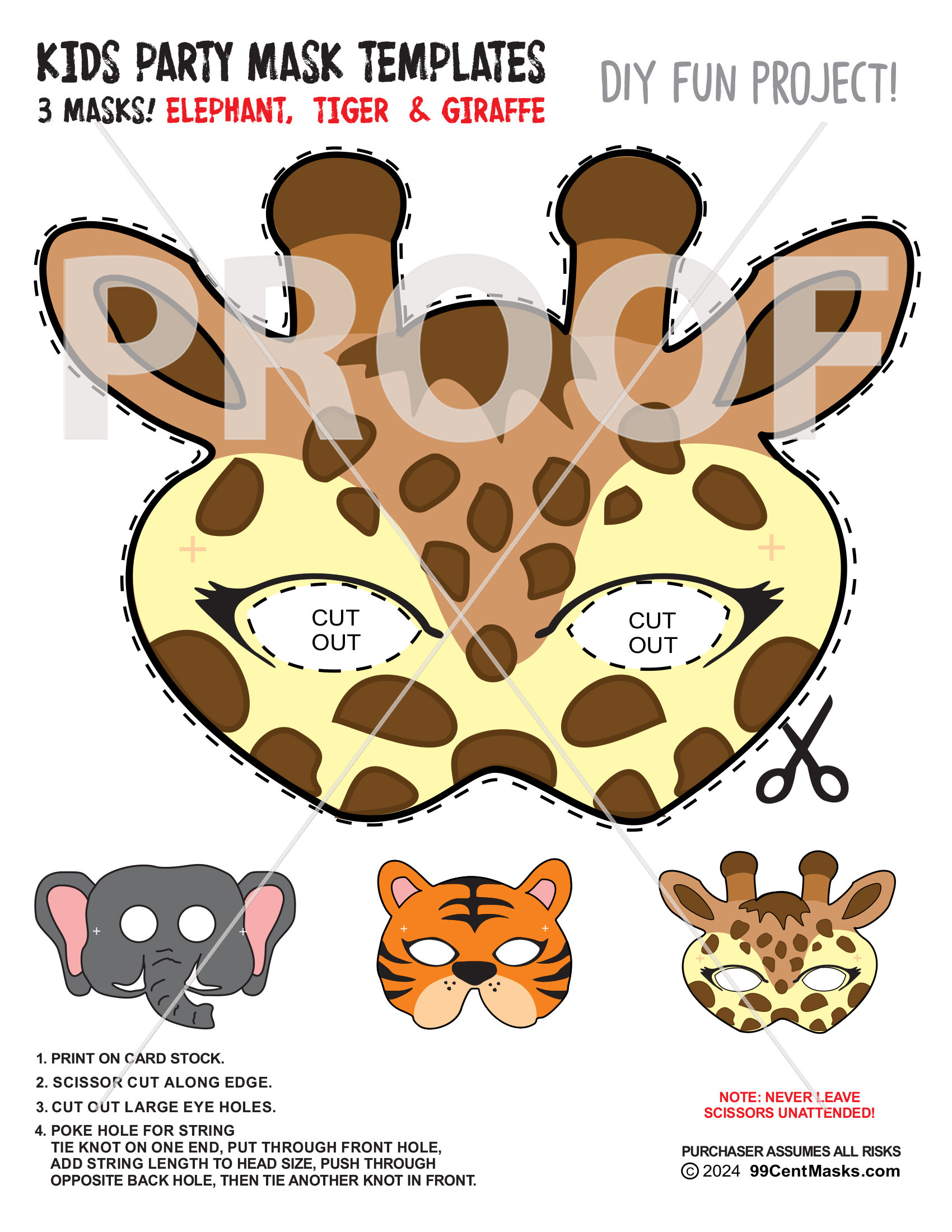 Printable KIDS PARTY Masks - 3 ANIMAIL Designs | Download and Print ...