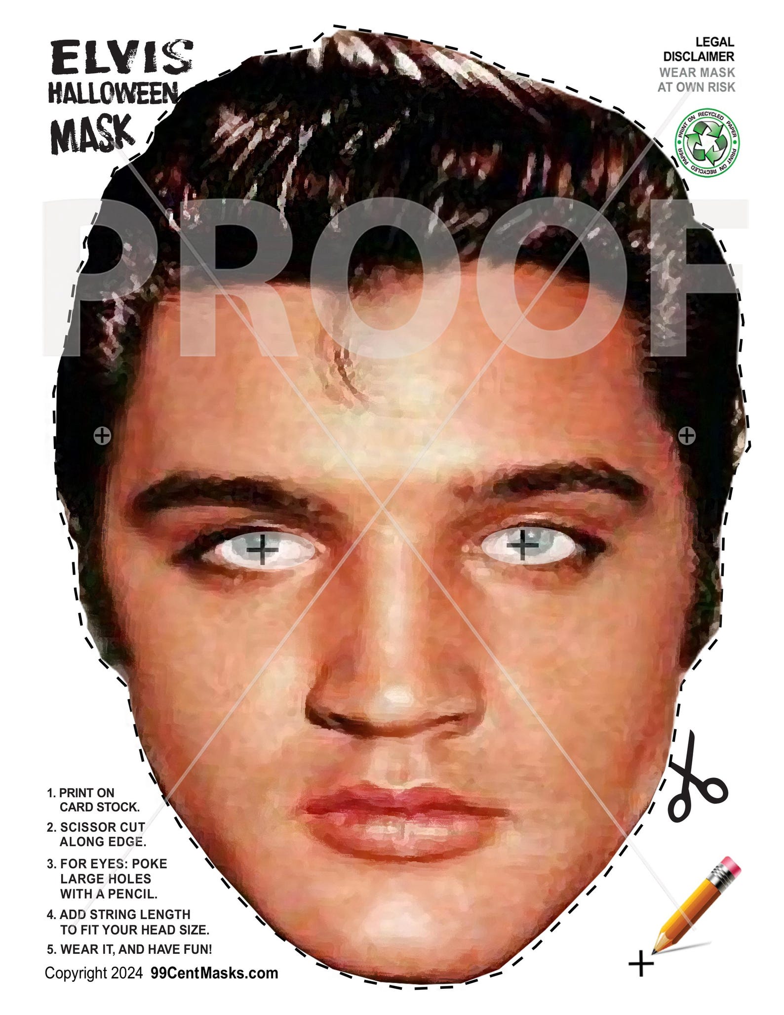 Printable Halloween Mask ELVIS Design Download and Print Fun and Easy ...