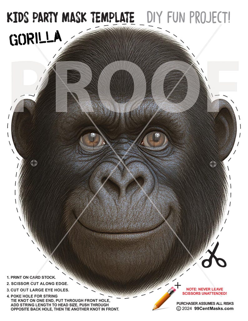 Printable Gorilla Mask: Kids Costume Party Mask (digital Download) - Etsy