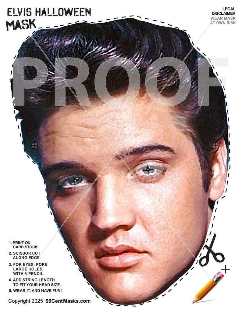 Printable Elvis Halloween Mask – DIY Costume (digital Download) - Etsy