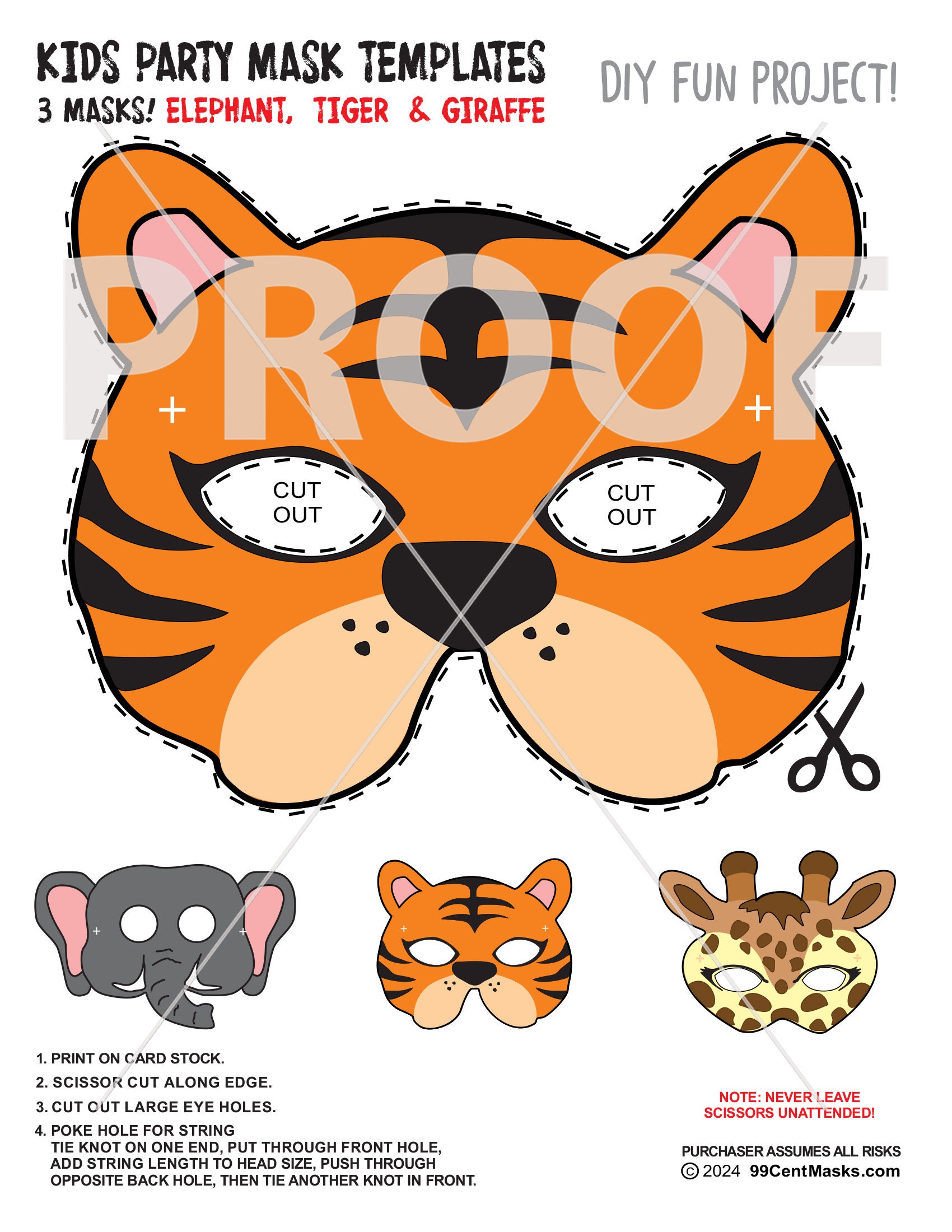 Printable KIDS PARTY Masks 3 ANIMAIL Designs Download and Print Fun and ...