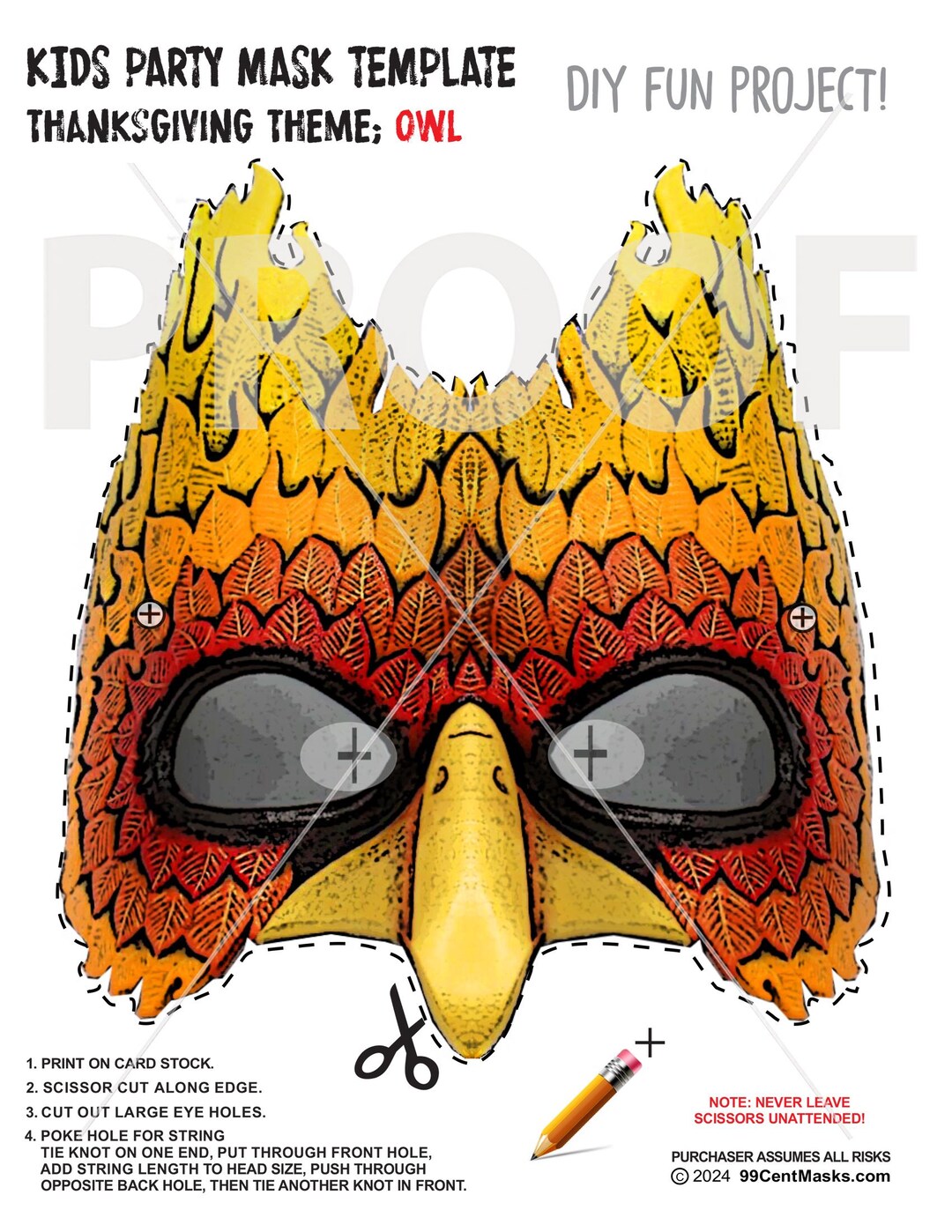 Printable KIDS PARTY Masks - Thanksgiving OWL | Download and Print ...