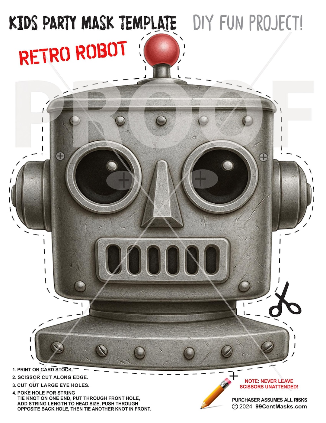 Printable RETRO ROBOT Mask: Kids Costume Party Mask (digital Download ...