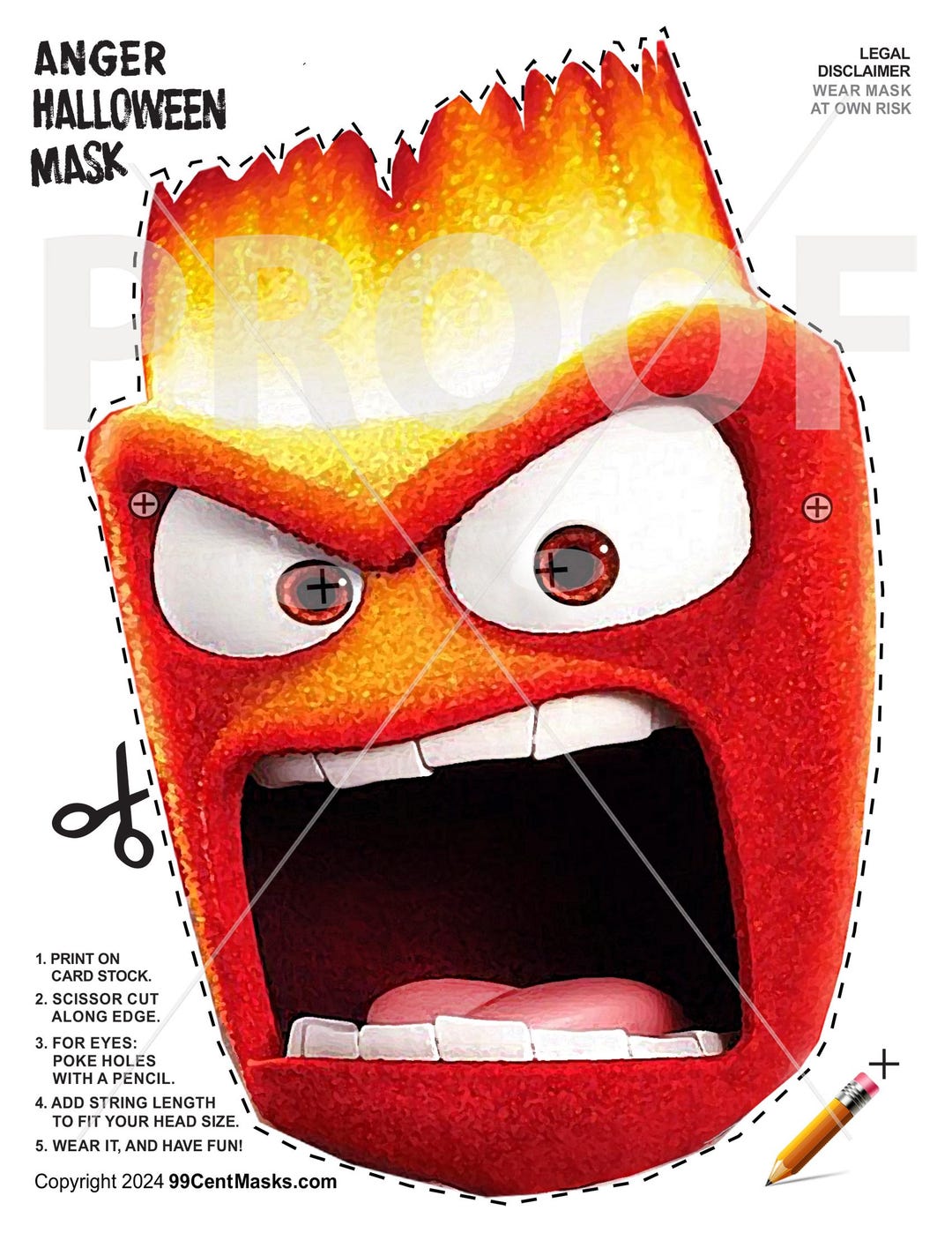 Anger Inside Out Mask: Printable Halloween Costume (digital Download ...
