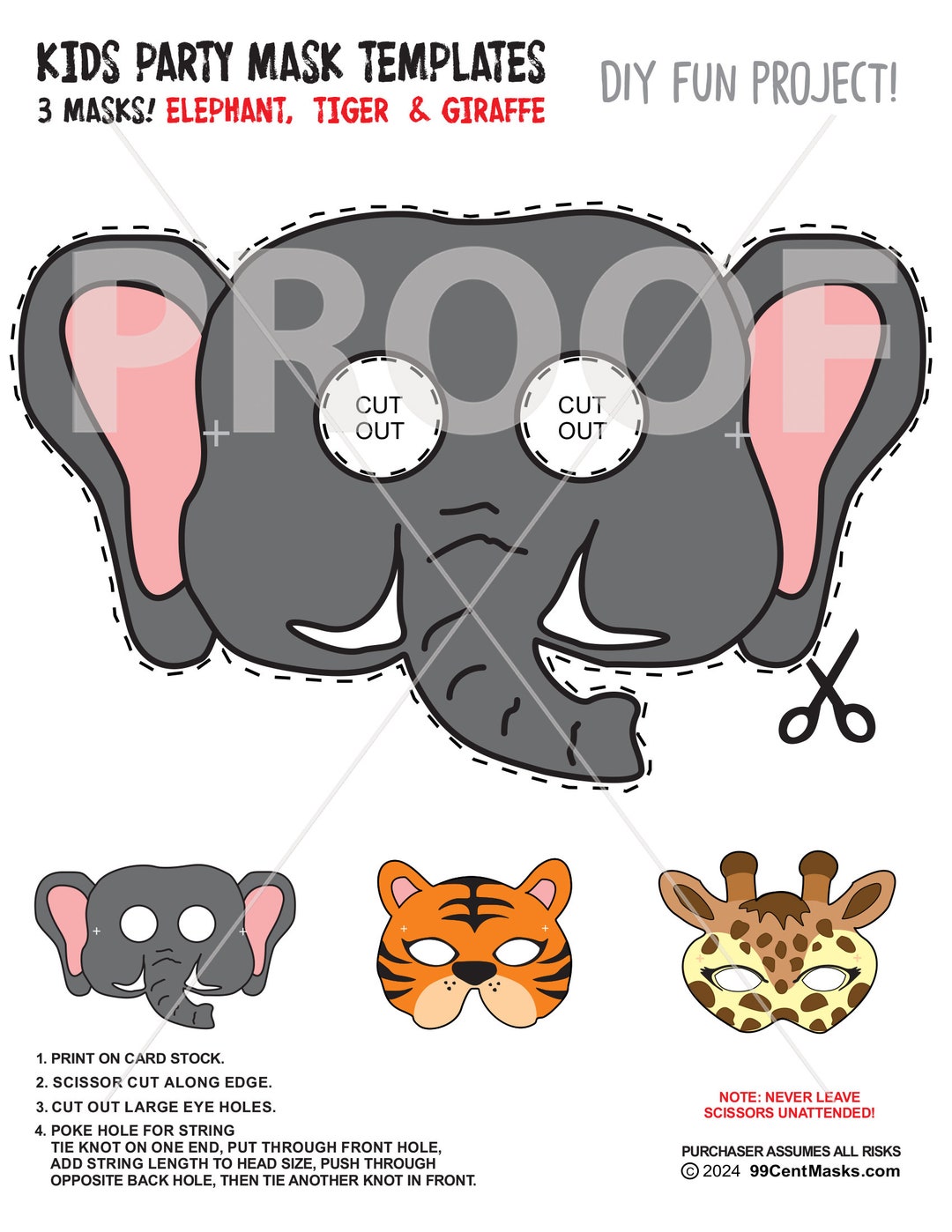 Printable KIDS PARTY Masks - 3 ANIMAIL Designs | Download and Print ...