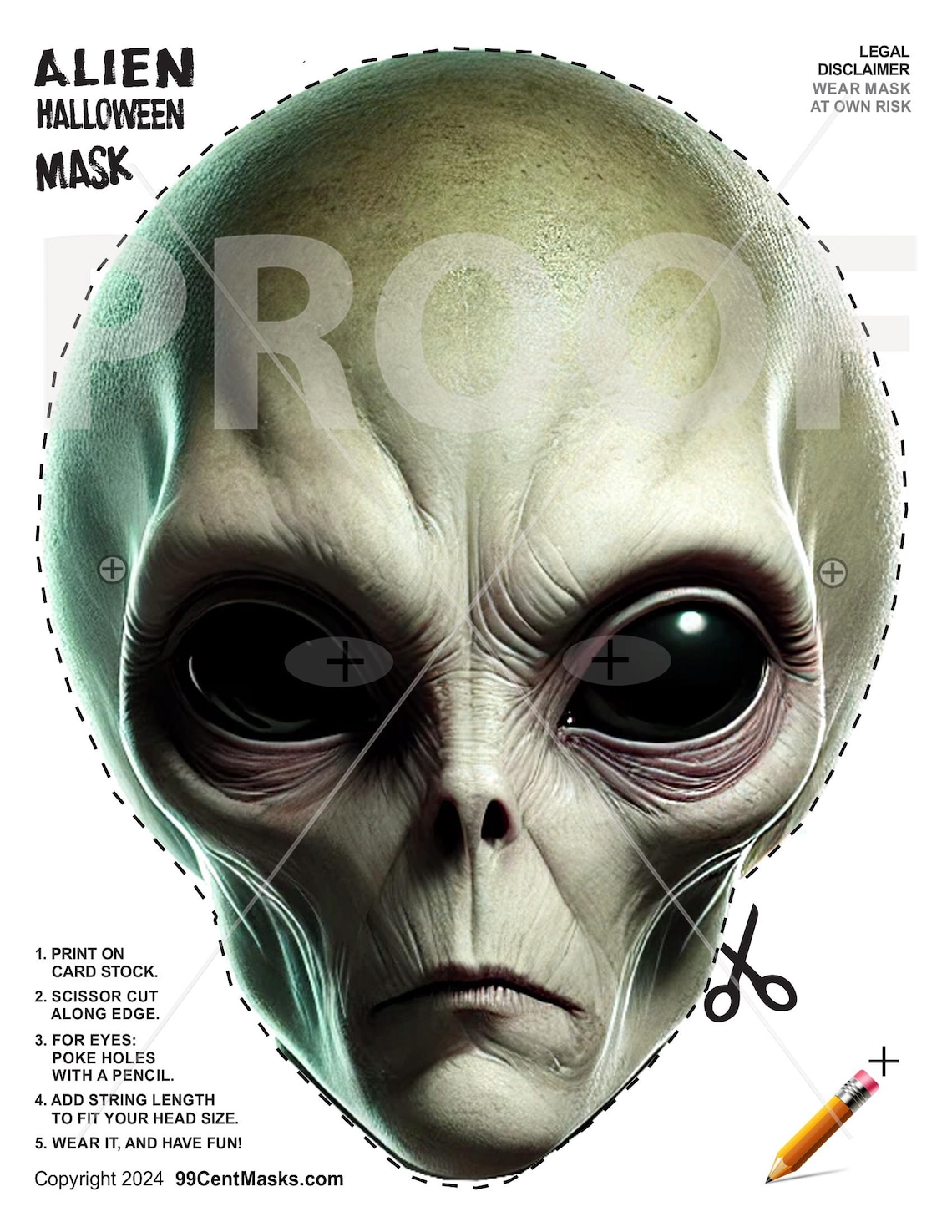 Scary Alien Halloween Mask: Printable Costume Mask (digital Download ...