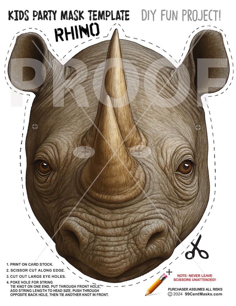 Printable RINORSOROS Mask: Kids Costume Party Mask (digital Download ...