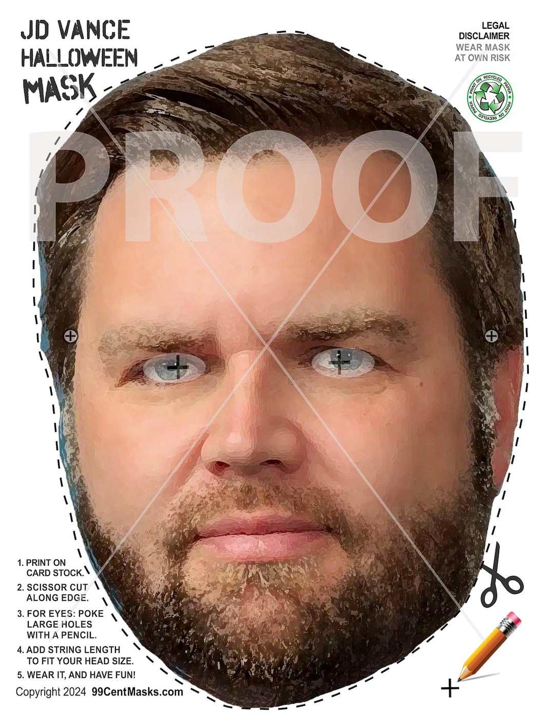 Printable Halloween Mask - JD VANCE VP Pick Design | Download and Print | Fun and Easy Halloween ...