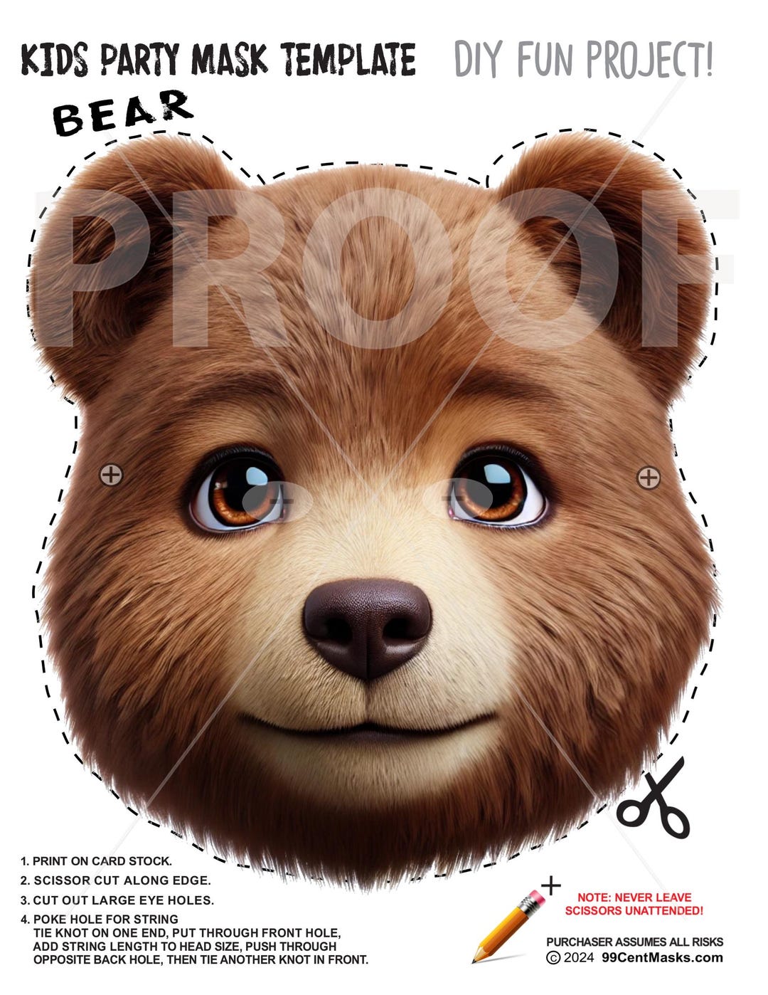 Printable KIDS PARTY Mask - Realistic BEAR Mask | Download and Print ...