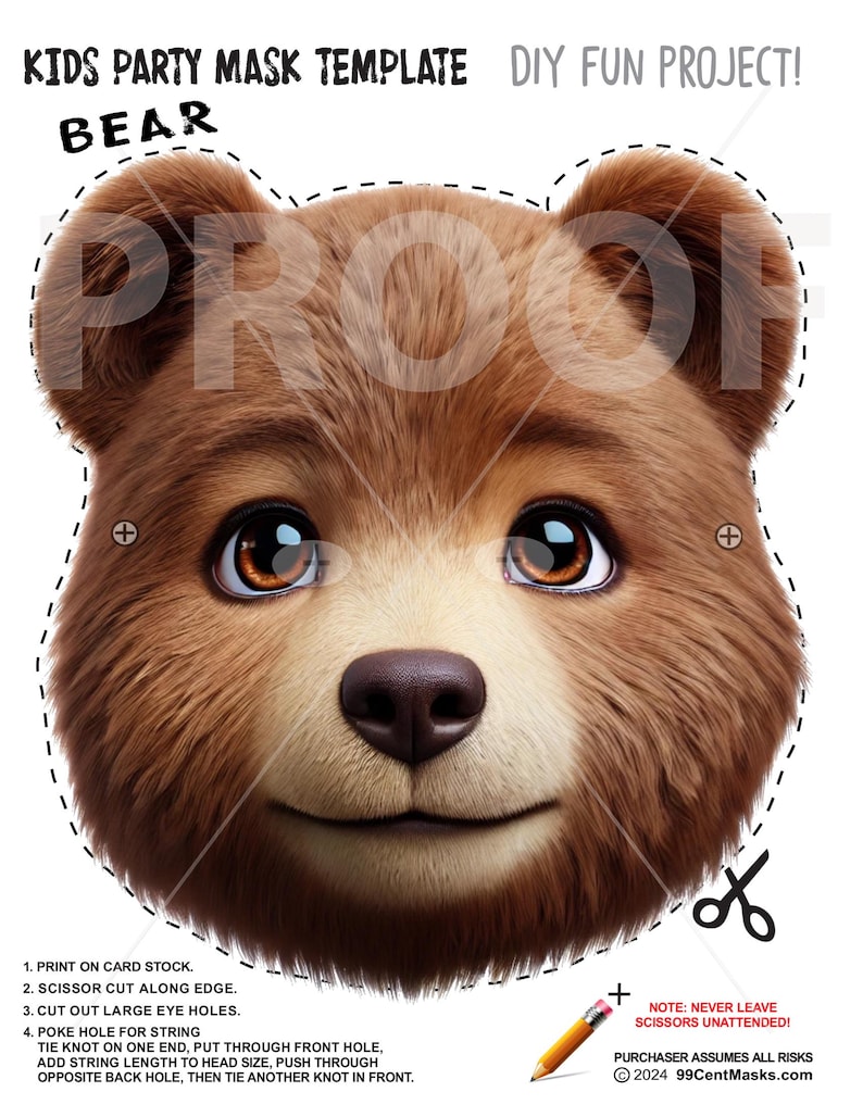 Printable KIDS PARTY Mask - Realistic BEAR Mask | Download and Print ...