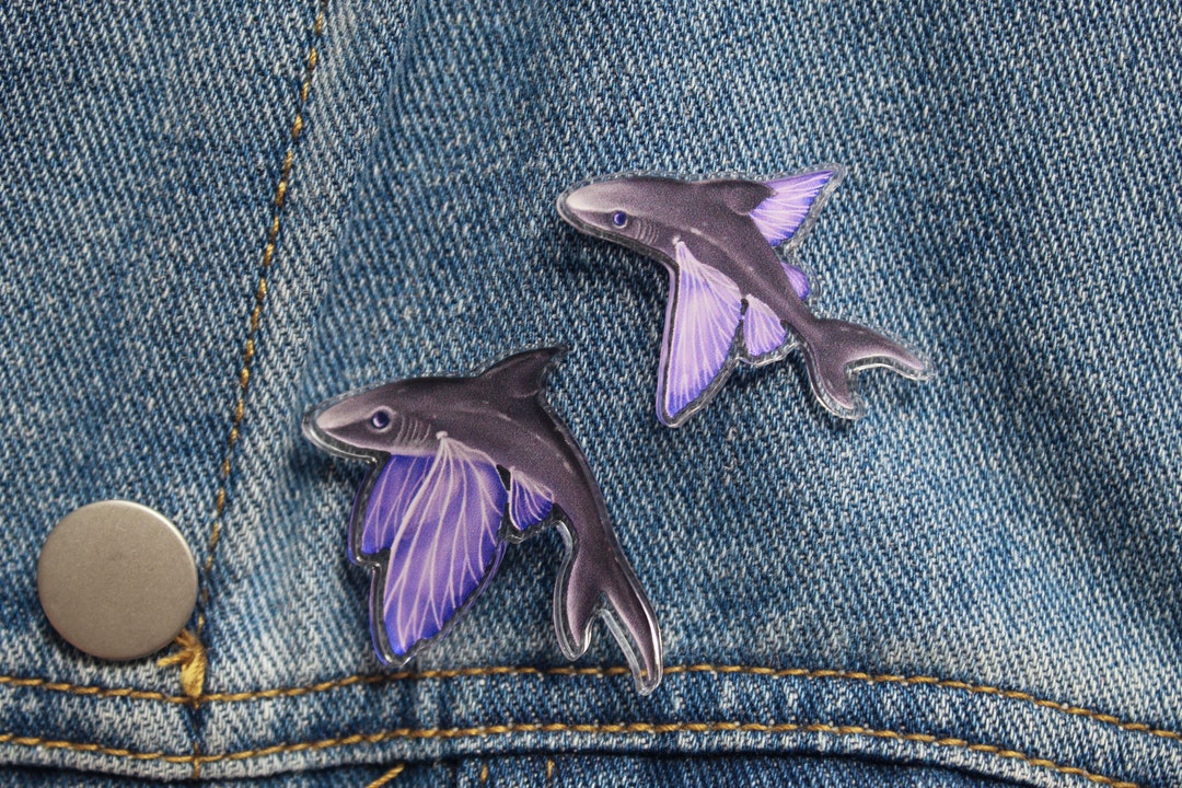 Fairy Shark Acrylic Pin Badge | Collectible Purple Fantasy Creature ...