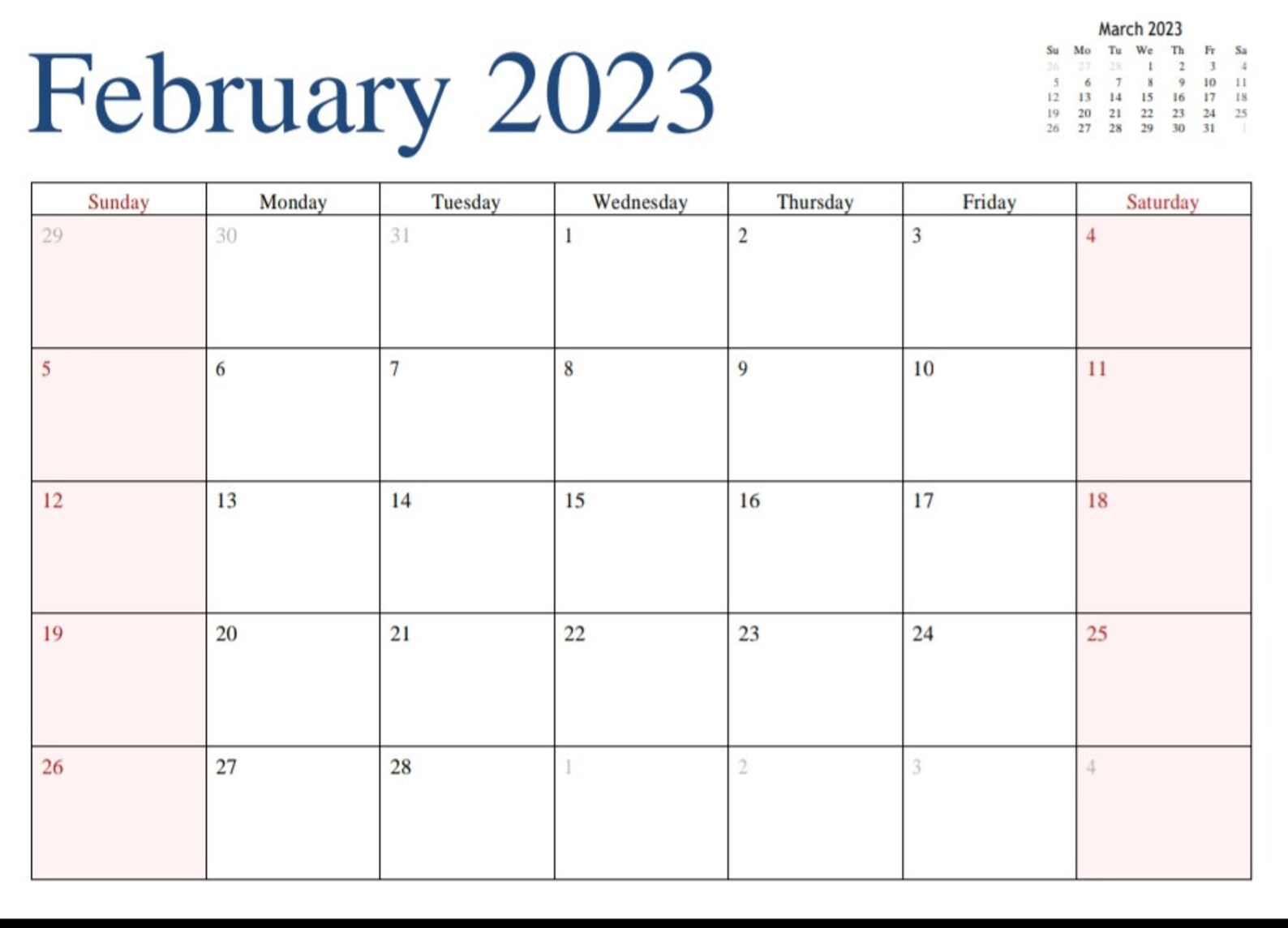 2023 Calendar Blank, Minimalist Printable INSTANT DOWNLOAD - Etsy